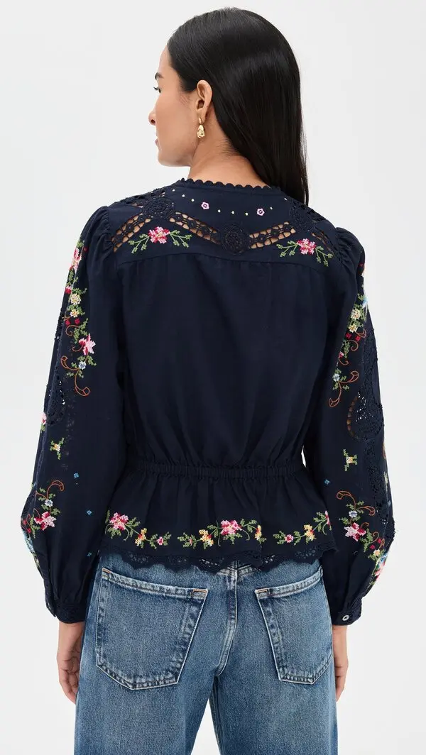 Sea Edwina Embroidered Tie-front Top