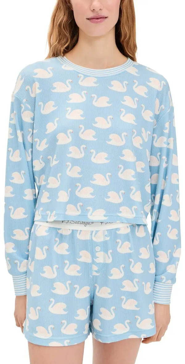 PJ Salvage Boyfriend Boxer Swans-a-swimming Pj Shorts Set - Angel Blue
