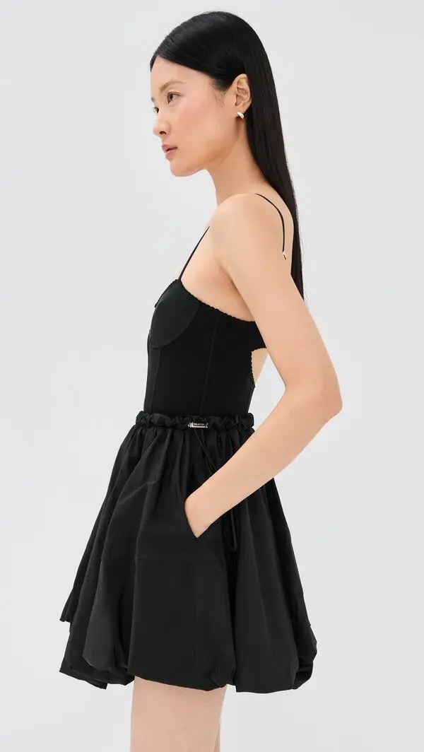 Attico Ribbed Jersey Mini Dress - Black