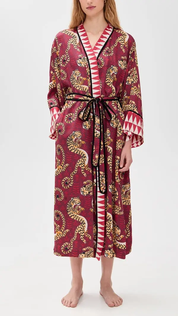 PRINTFRESH Eco Satin Robe - Twisted Tiger/merlot