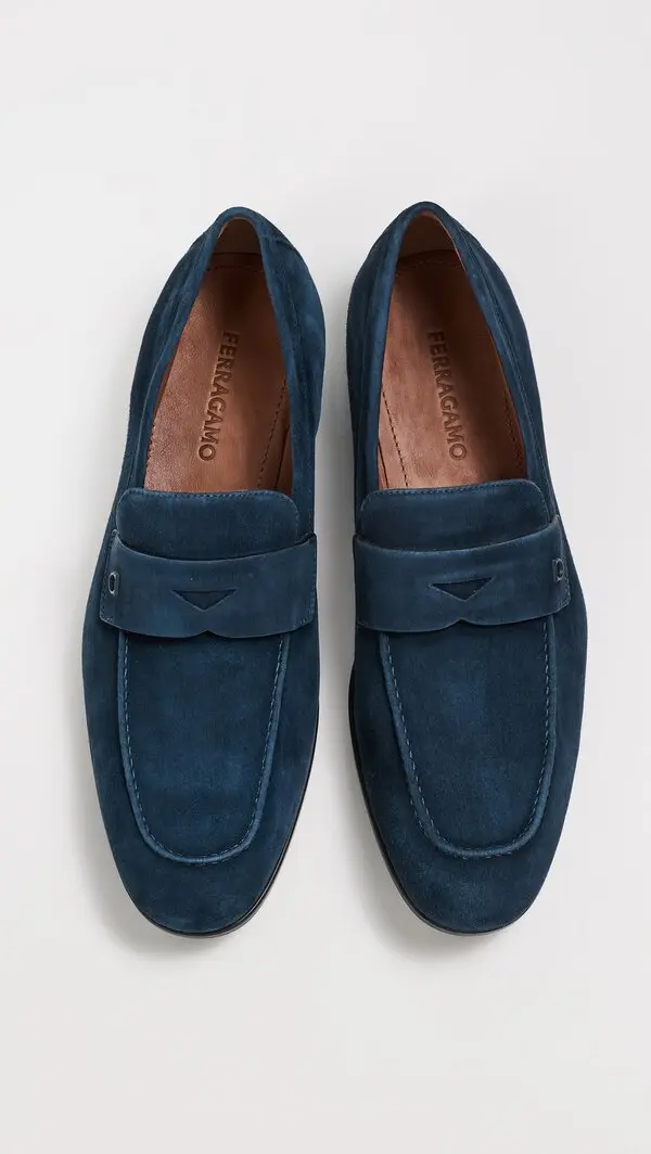 FERRAGAMO Tiberio Suede Loafers - Navy Blue