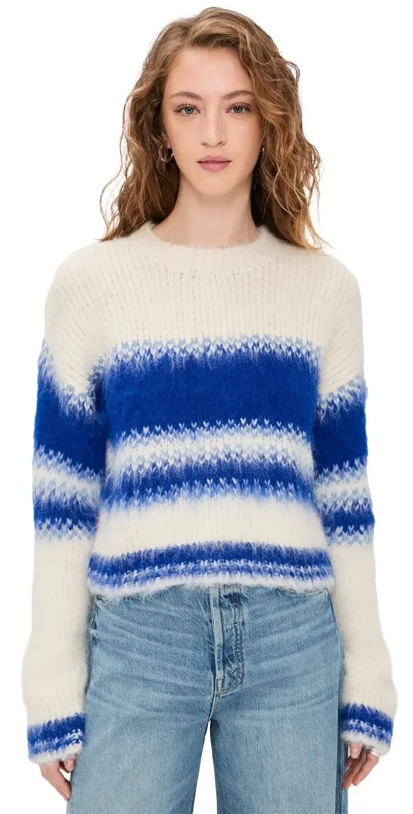 MOTHER Striped Fuzzy Knit Crop Sweater - Blurred Lines