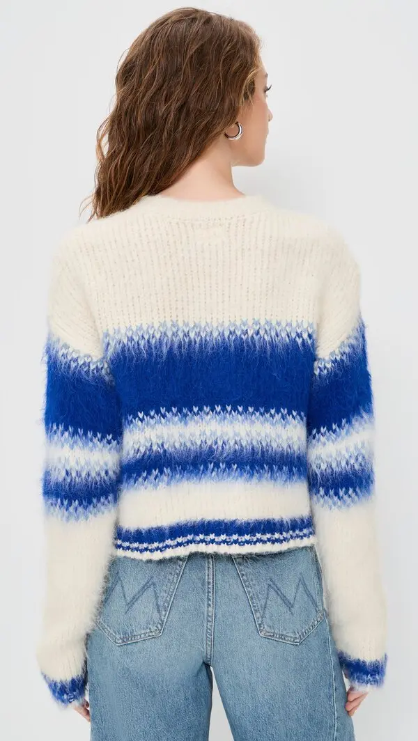 MOTHER Striped Fuzzy Knit Crop Sweater - Blurred Lines
