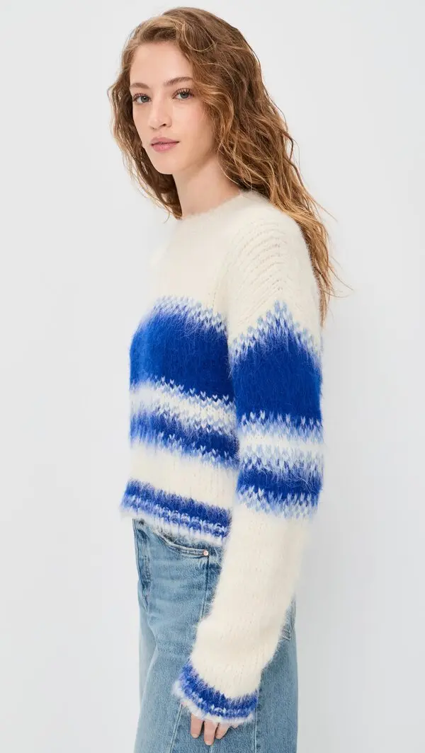 MOTHER Striped Fuzzy Knit Crop Sweater - Blurred Lines