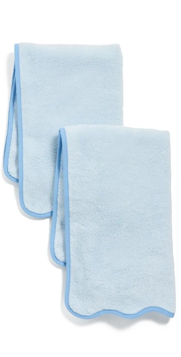 WEEZIE Scallop Hand Towels 2 Pack - French Blue On Light Blue