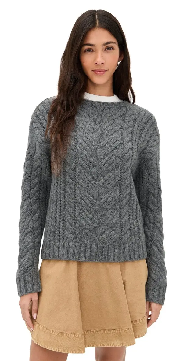 LE BOP Sabine Cable Knit Sweater - Charcoal Grey