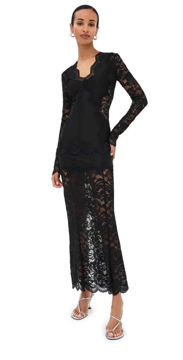 Rabanne Long Lace Dress - Black