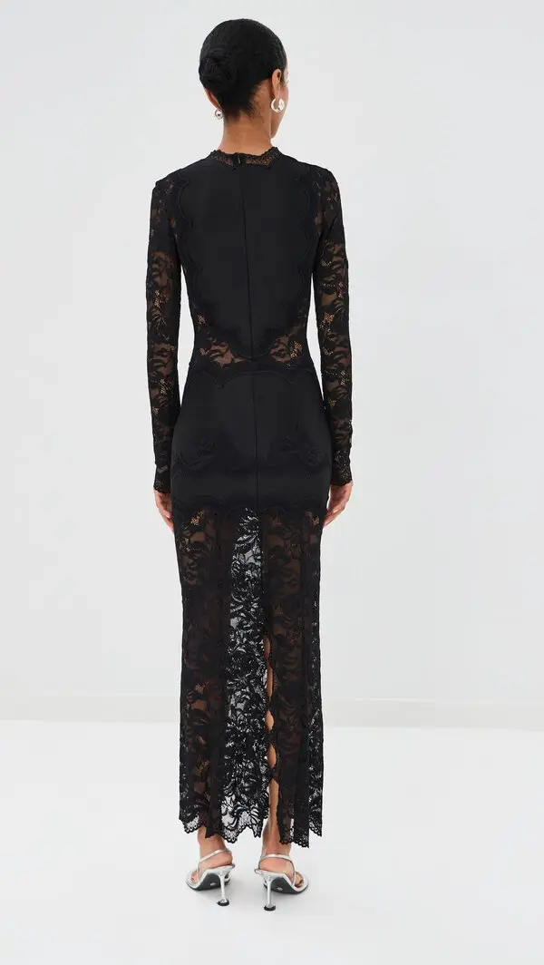 Rabanne Long Lace Dress - Black