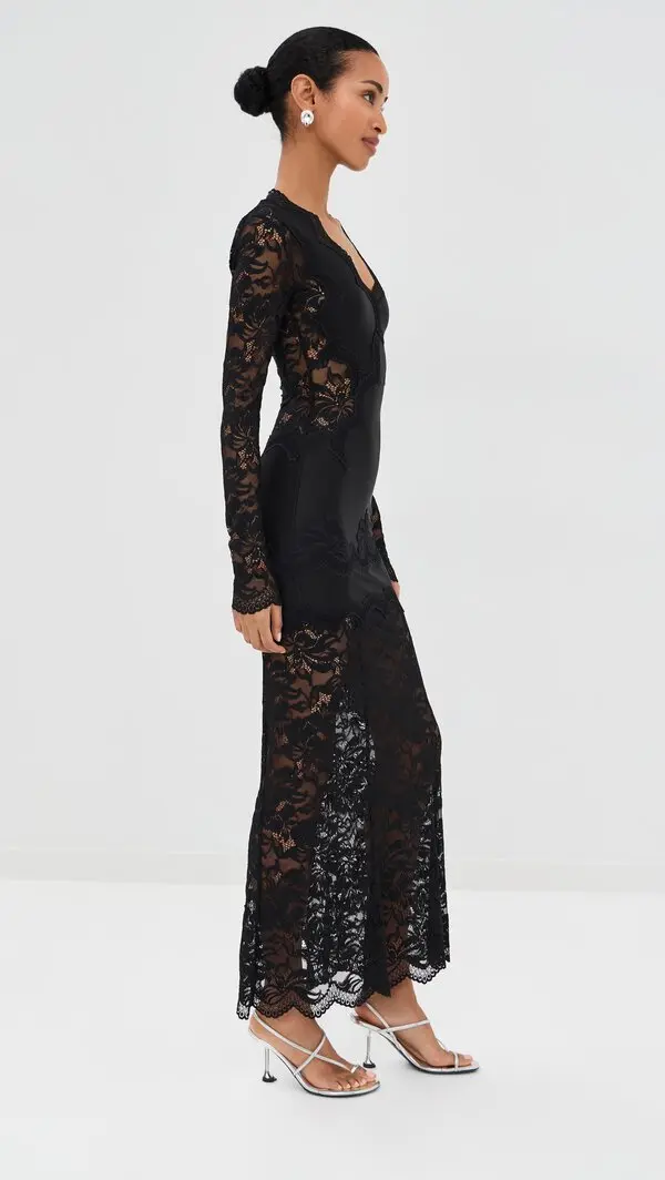 Rabanne Long Lace Dress - Black