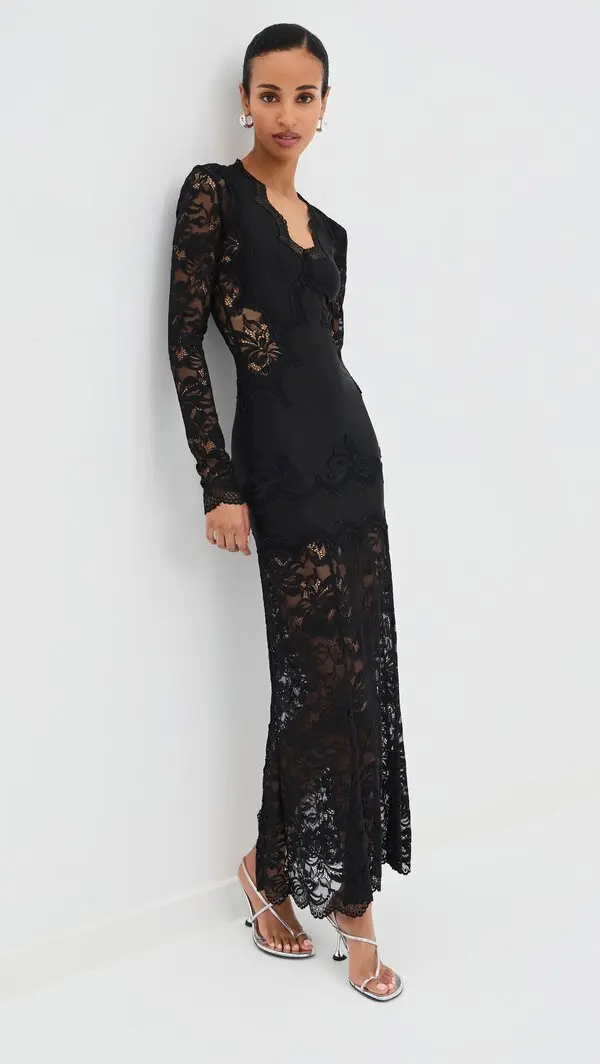 Rabanne Long Lace Dress - Black