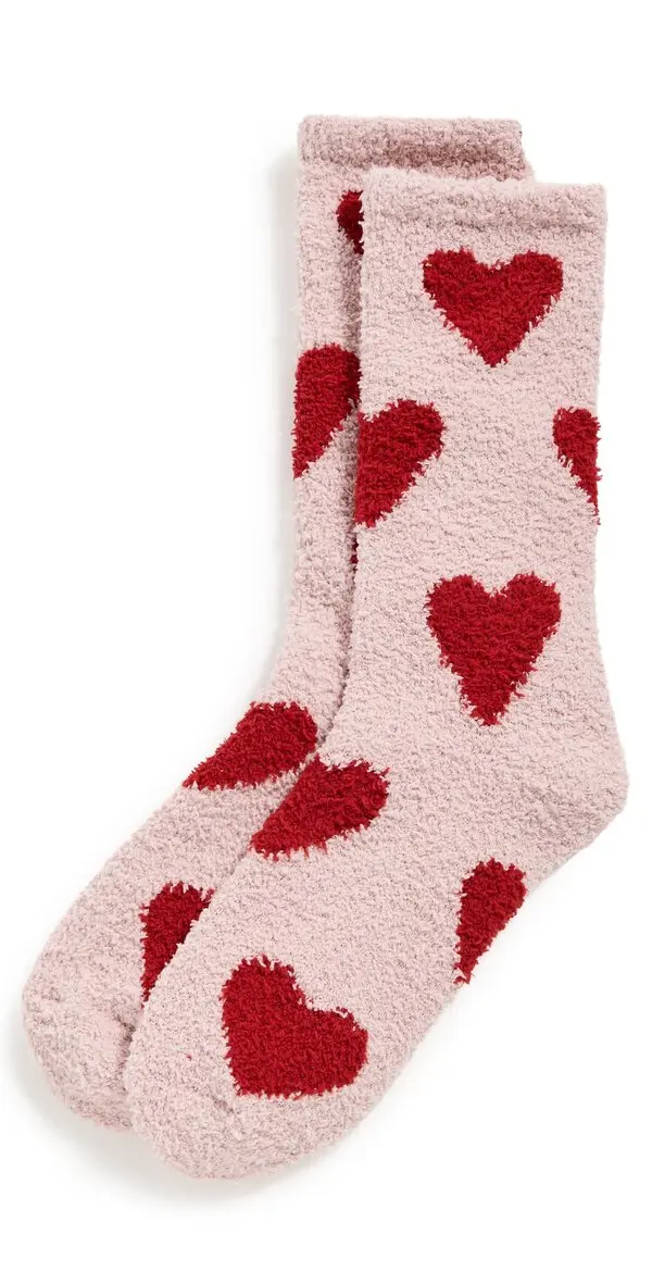 Barefoot Dreams Cozychic Heart Print Socks - Dusty Rose/cherry