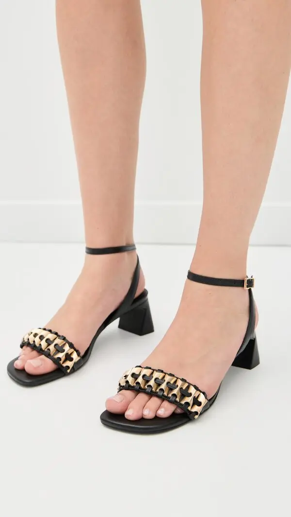 Simkhai Faye Beaded Leather Block Heel Sandals
