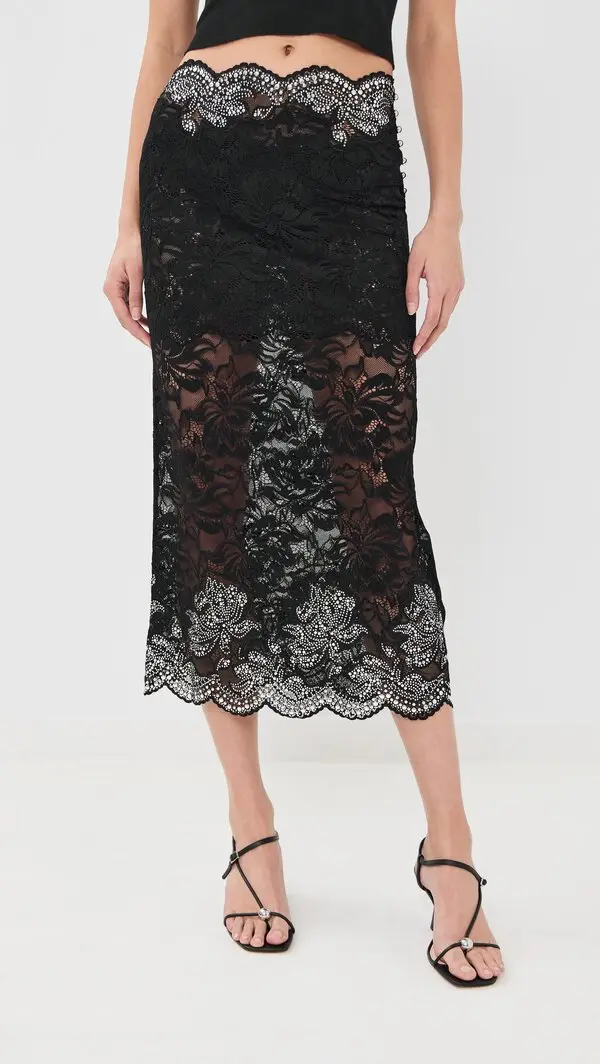 Rabanne Embellished Lace Midi Skirt