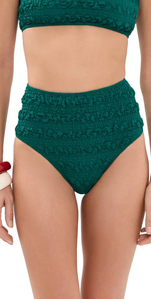 Sea Cybelle Smocked High Waisted Bikini Bottoms - Green