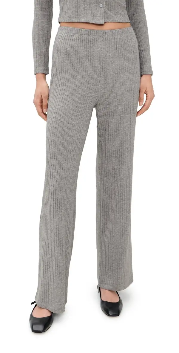 LE BOP Mia Ribbed Knit Pants - Heather Grey