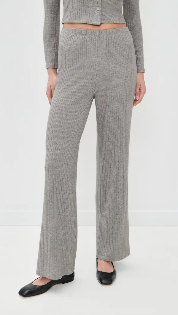 LE BOP Mia Ribbed Knit Pants - Heather Grey