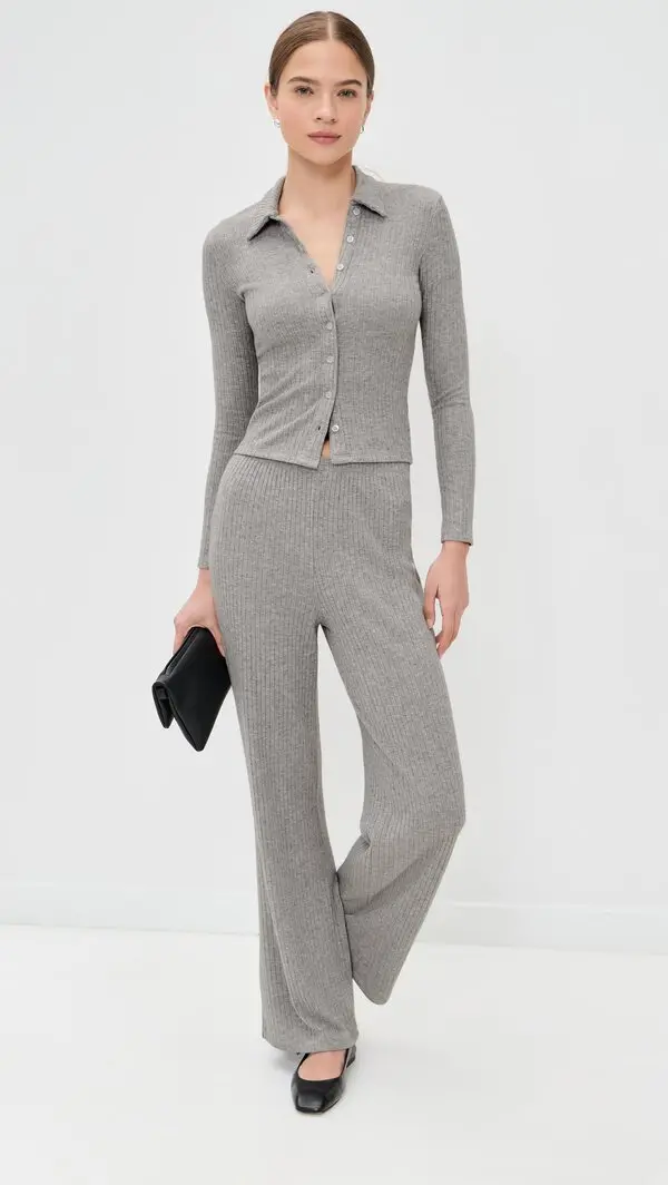 LE BOP Mia Ribbed Knit Pants - Heather Grey
