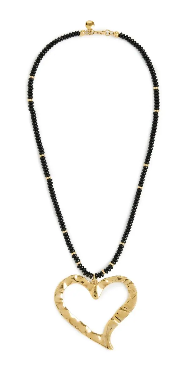 MAYAMAR Beaded Heart Pendant Necklace - Onyx