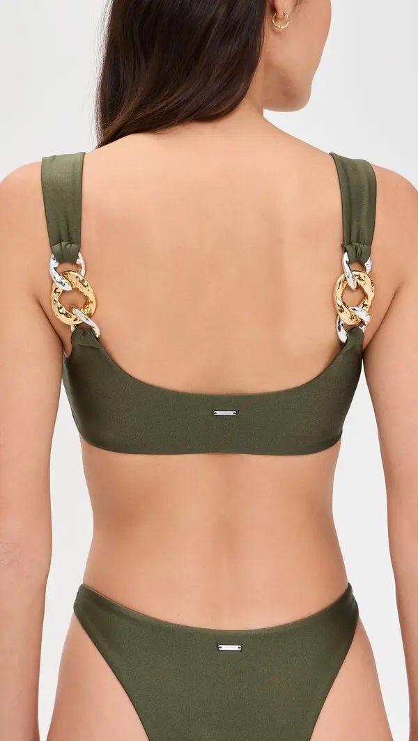 Simkhai Wilda Scoop Neck Bikini Top With Hammered Chain-link Detail - Fern