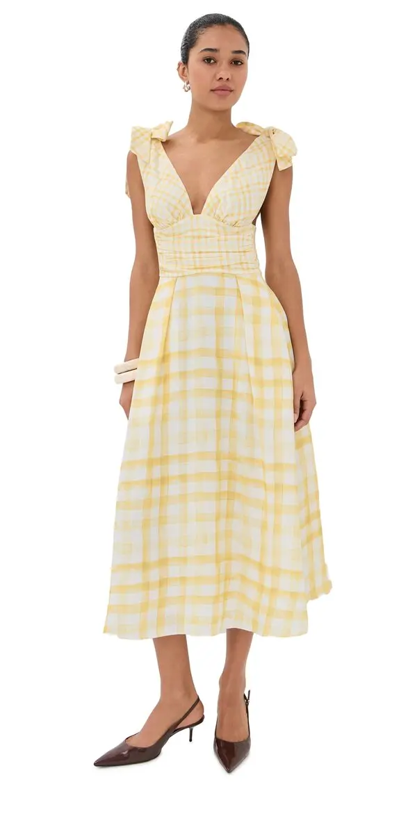 Rosie Assoulin Bow Shoulder Midi Dress - Yellow