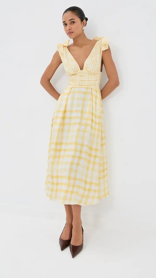 Rosie Assoulin Bow Shoulder Midi Dress - Yellow