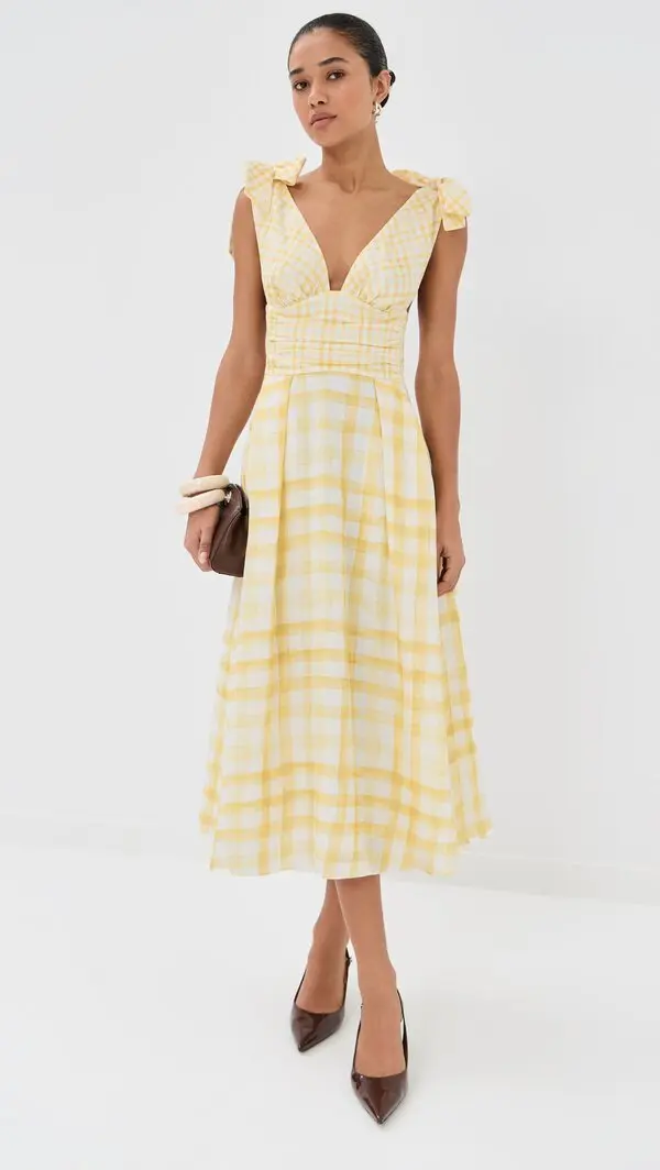 Rosie Assoulin Bow Shoulder Midi Dress - Yellow