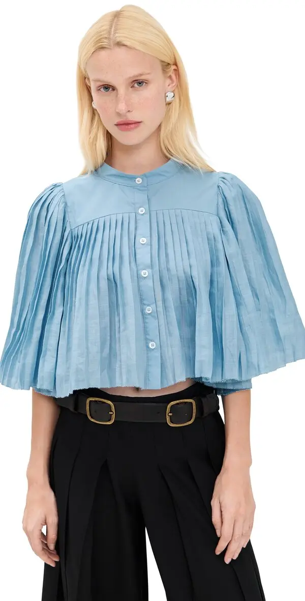Sea Solene Solid Pleated Top