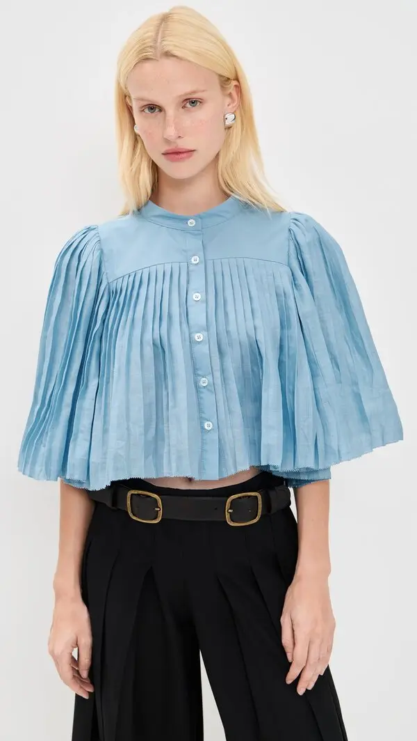 Sea Solene Solid Pleated Top