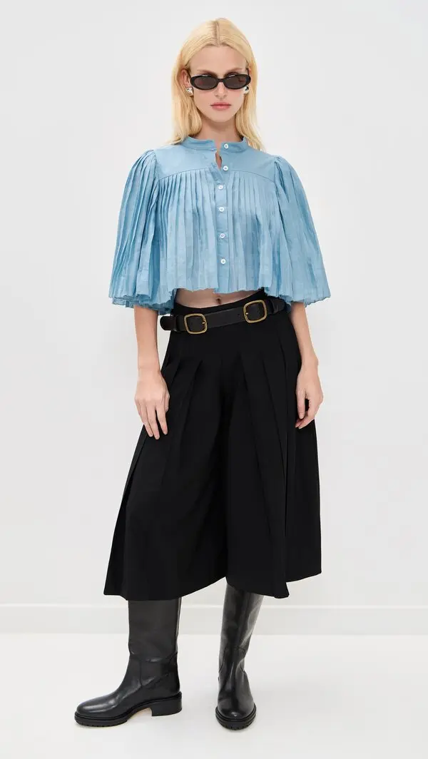 Sea Solene Solid Pleated Top
