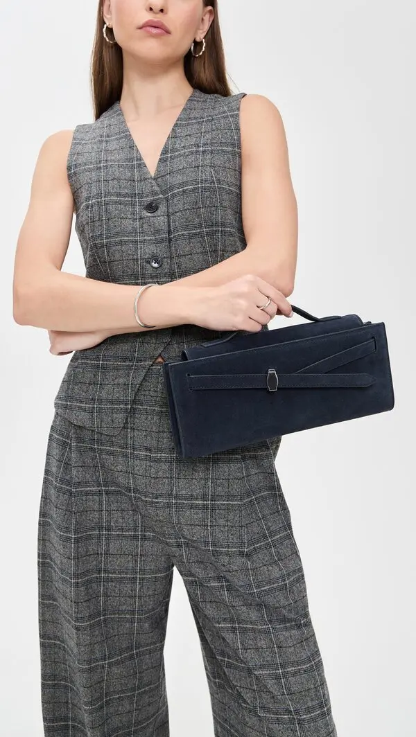 Veronica Beard Suede Clutch With Adjustable Strap - Vb Navy