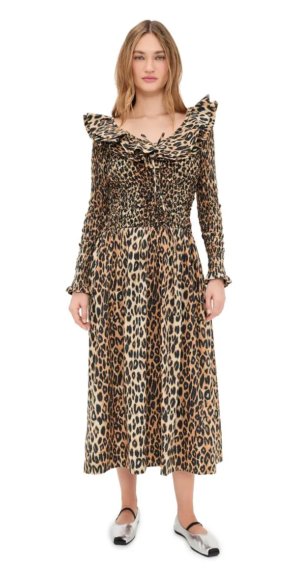 DAMSON MADDER Print Shirred Midi Dress