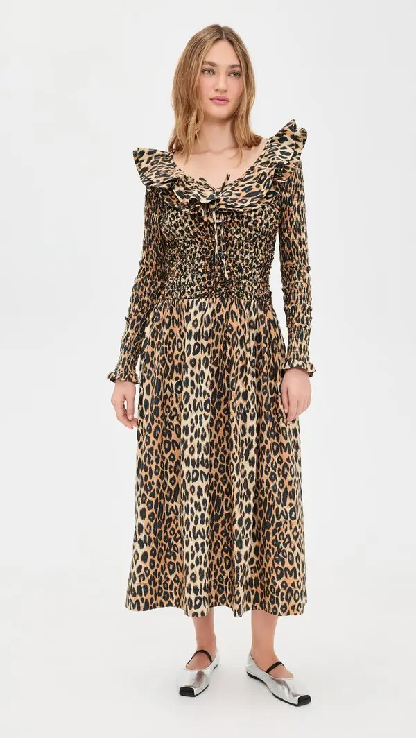 DAMSON MADDER Print Shirred Midi Dress