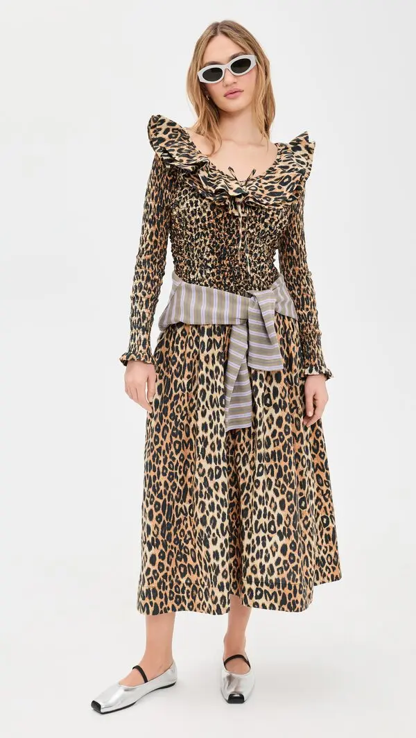 DAMSON MADDER Print Shirred Midi Dress