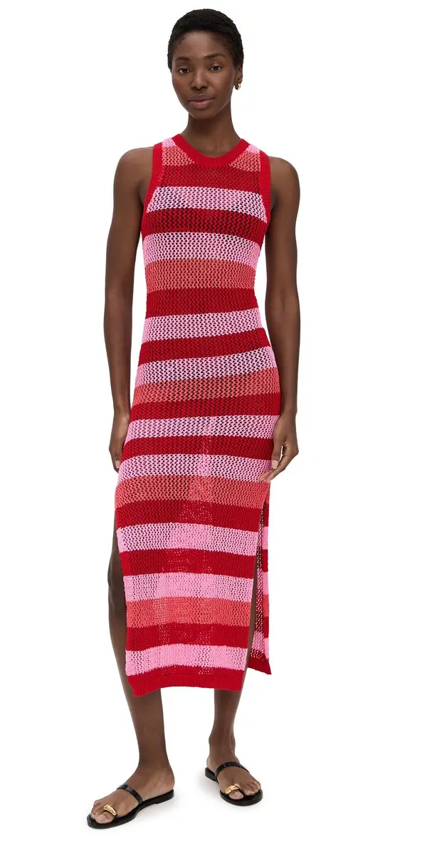 Beach Riot Holly Rose Crochet Midi Dress - Ruby Stripe
