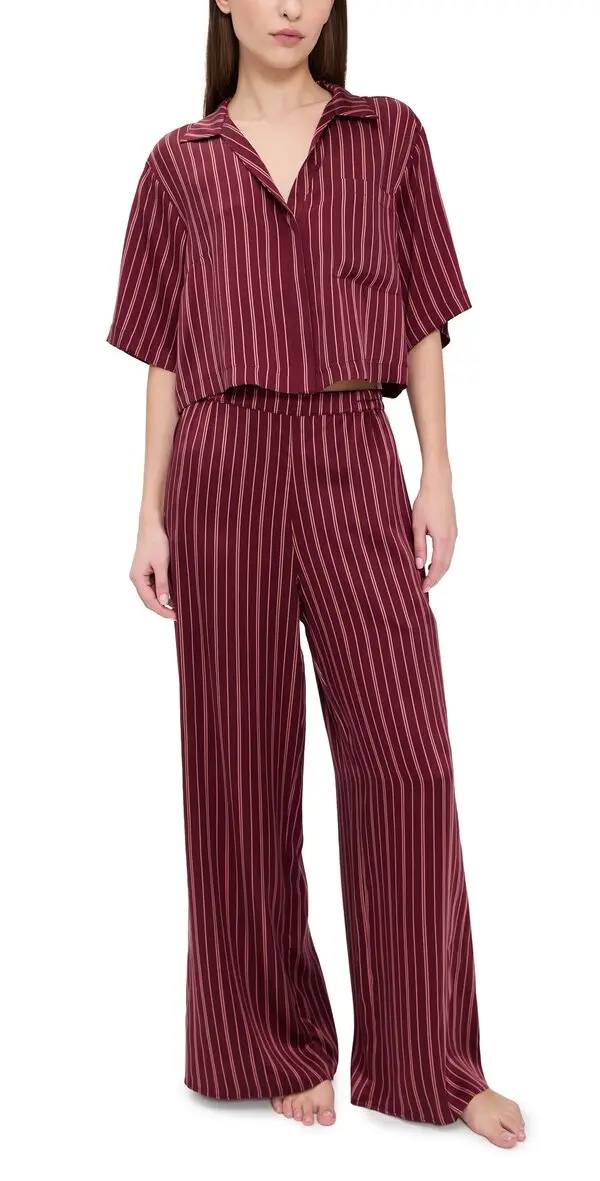 Lunya Washable Silk High-rise Pants Set - Currant Veil Stripe