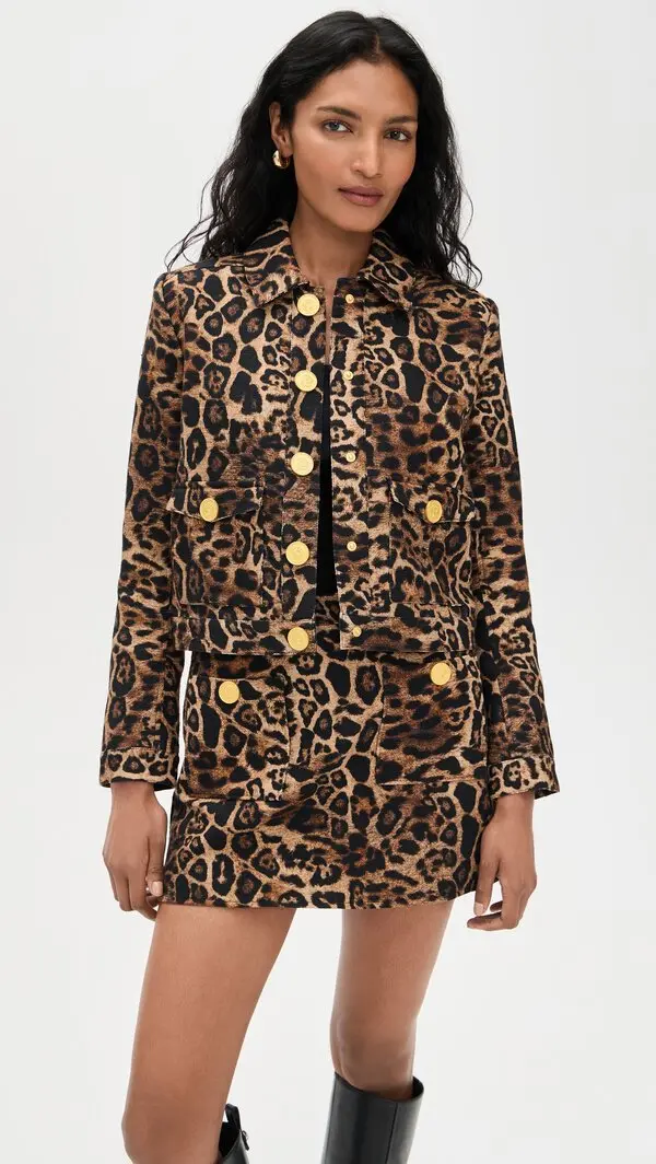 L'Agence Nyx Leopard Print Crop Jacket - Brown Patch Leopard