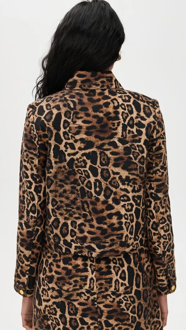 L'Agence Nyx Leopard Print Crop Jacket - Brown Patch Leopard