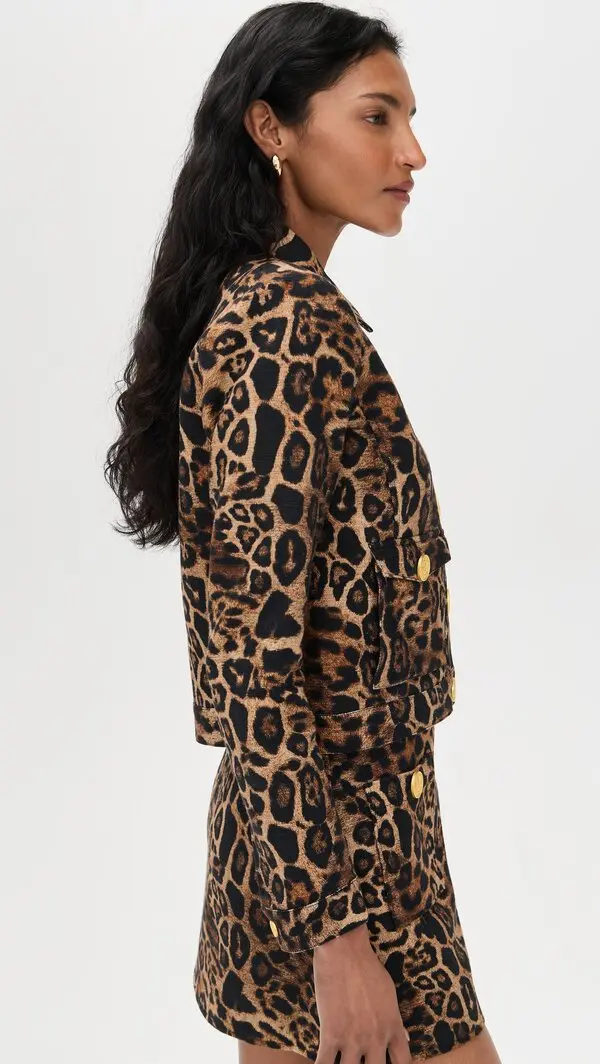 L'Agence Nyx Leopard Print Crop Jacket - Brown Patch Leopard