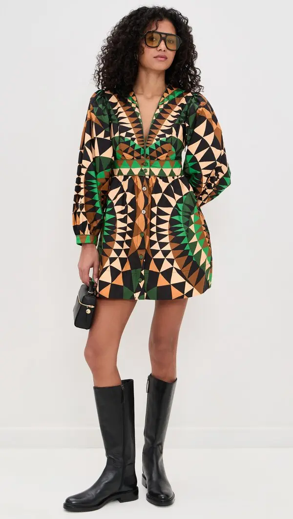 Farm Rio Geometric Poplin Mini Dress