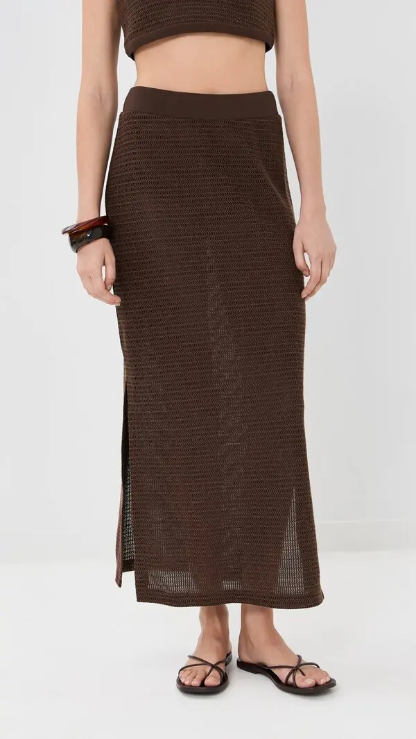 Simkhai Nicky Crochet Midi Skirt - Chocolate