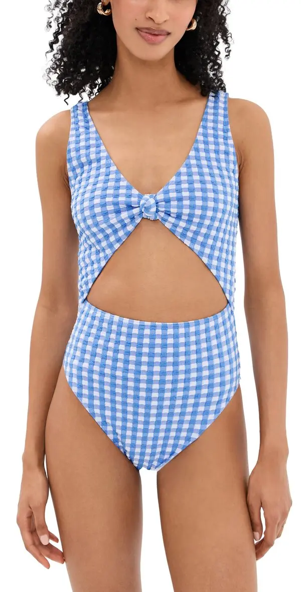 Tanya Taylor Kora Seersucker One-piece - Vista Blue/white