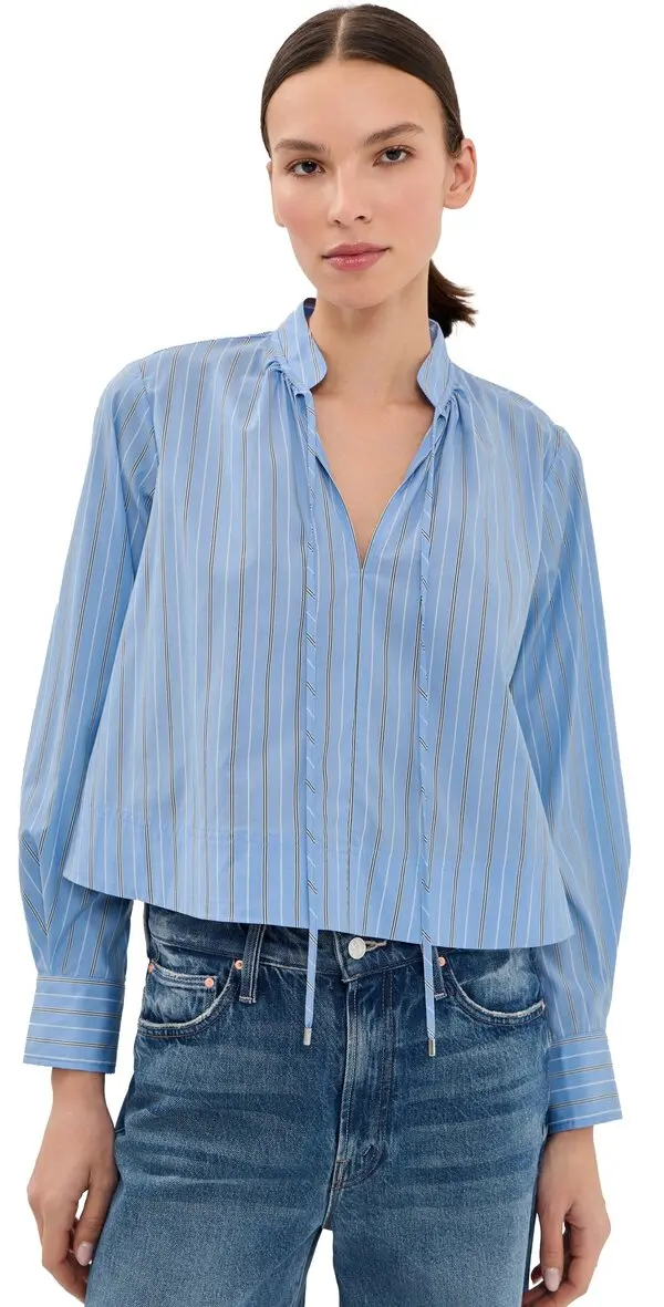Veronica Beard Kaits Striped Blouse - Ice Blue Multi