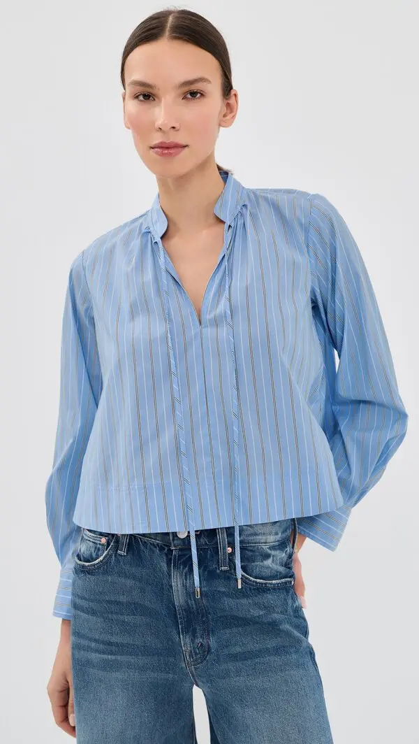 Veronica Beard Kaits Striped Blouse - Ice Blue Multi