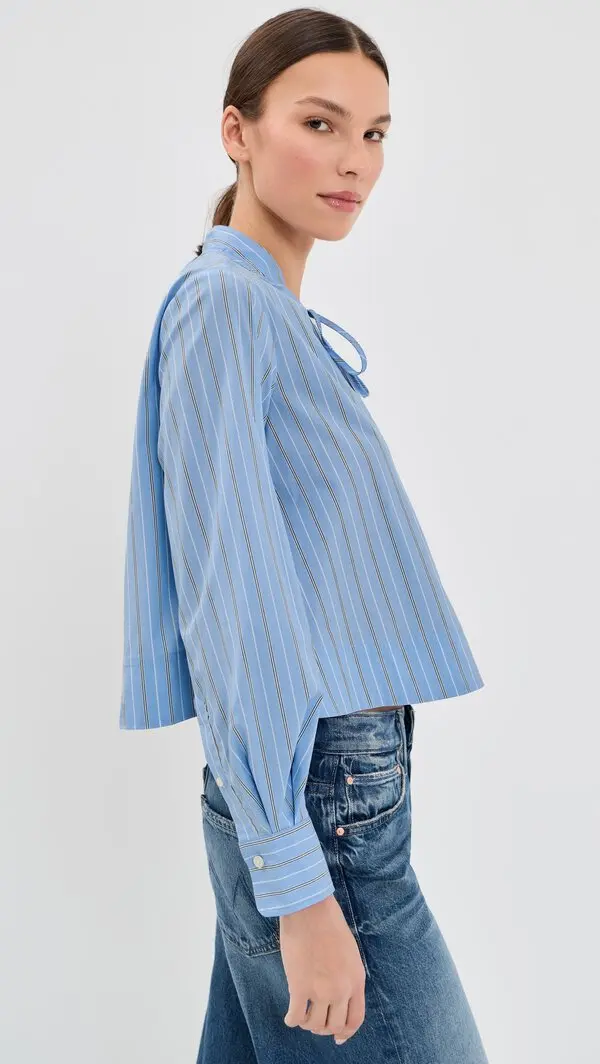 Veronica Beard Kaits Striped Blouse - Ice Blue Multi