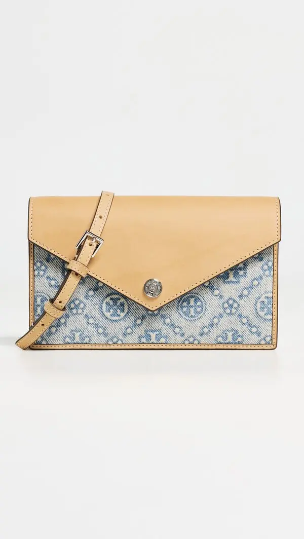 Tory Burch T Monogram Denim Envelope Chain Wallet