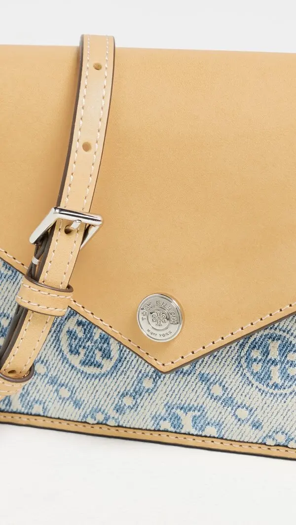 Tory Burch T Monogram Denim Envelope Chain Wallet