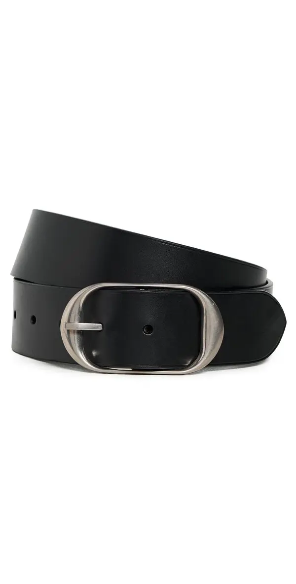 NILI LOTAN Curved Cowhide Belt With Silver-tone Hardware - Black W/ Antique Silver Buckle