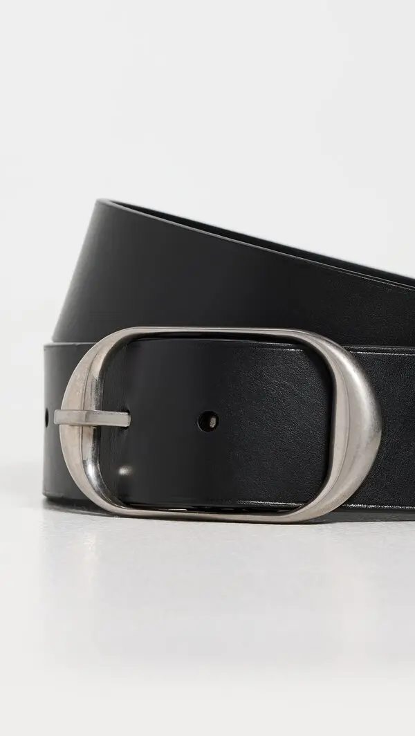 NILI LOTAN Curved Cowhide Belt With Silver-tone Hardware - Black W/ Antique Silver Buckle