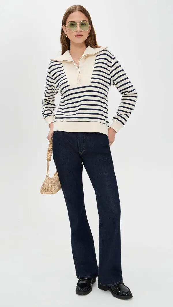 Xirena Striped French Terry Quarter Zip Sweatshirt