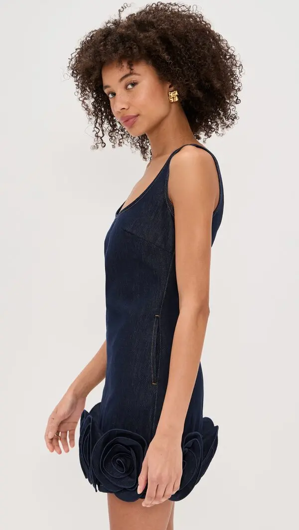 knee length dresses for ladies Denim 3D flower mini dress SELF PORTRAIT Blu